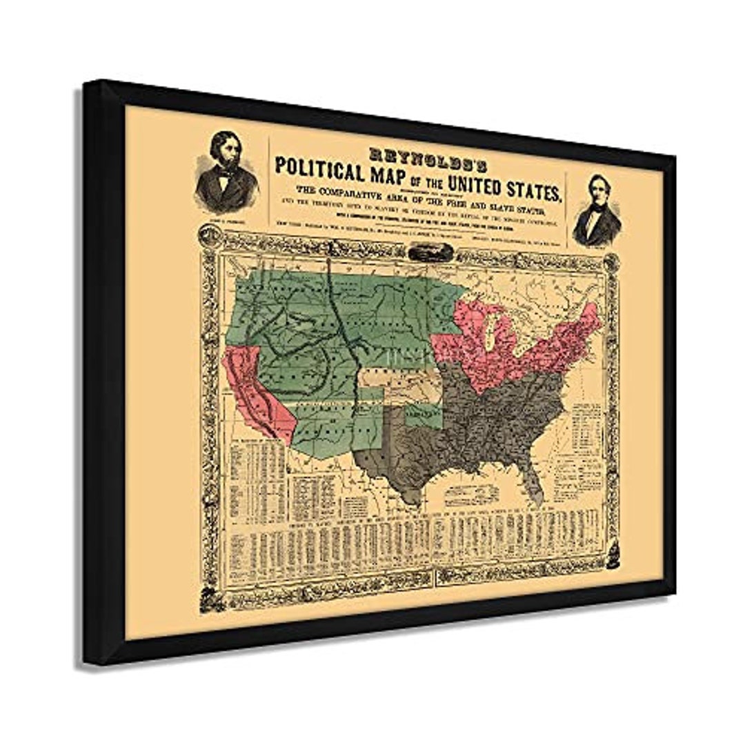 1856 United States Map - Framed Vintage Map of USA - United States Wall ...