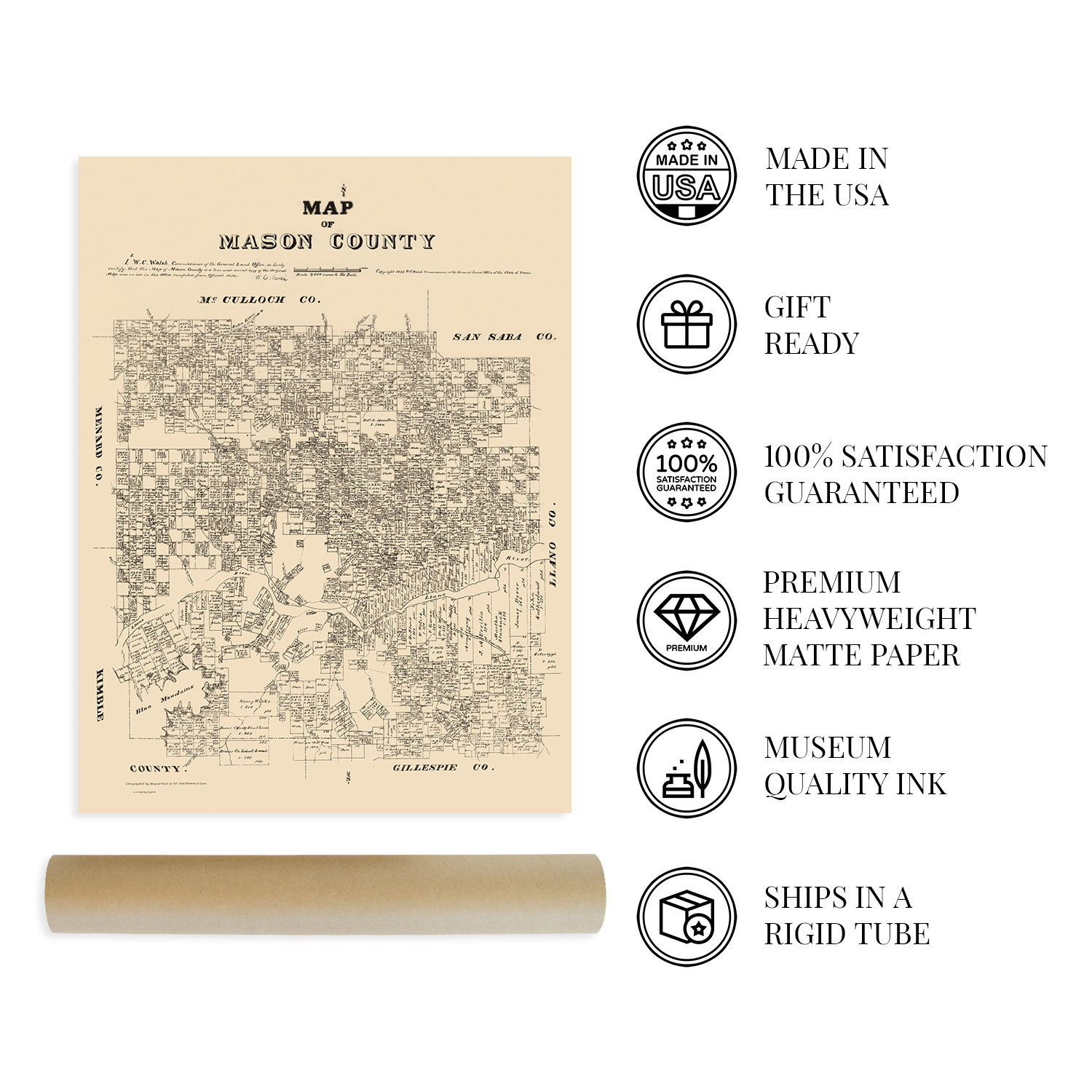 1879 Mason County Texas Map - Vintage Mason County Map - Mason Texas ...