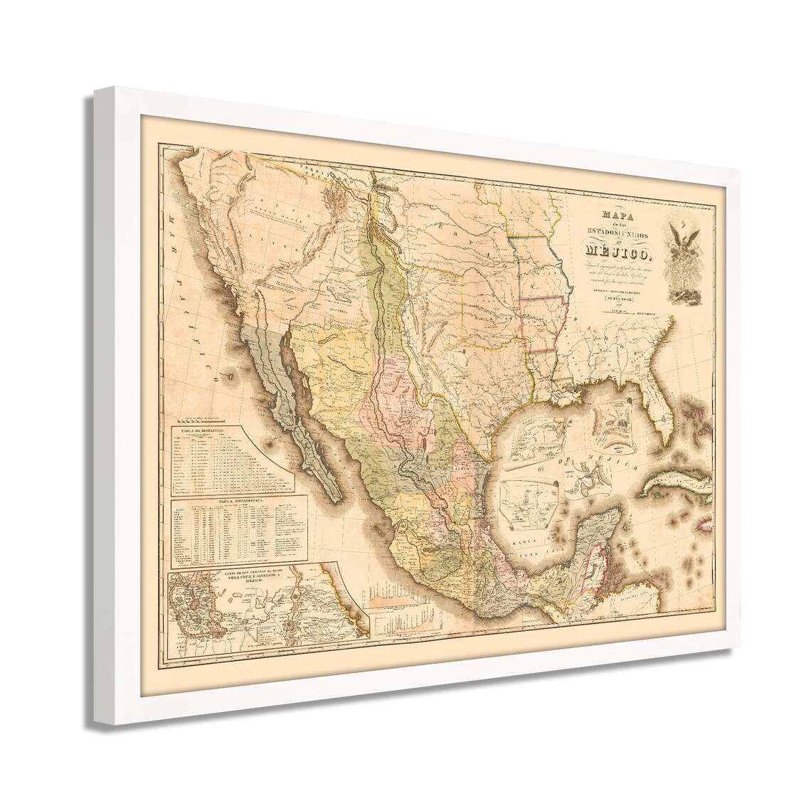 1847 Mexico Map Framed Vintage Mexico Wall Map History Map - Etsy
