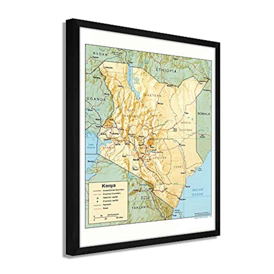 1988 Kenya Map Print - Framed Vintage Kenya Wall Art Map - Old Kenya ...