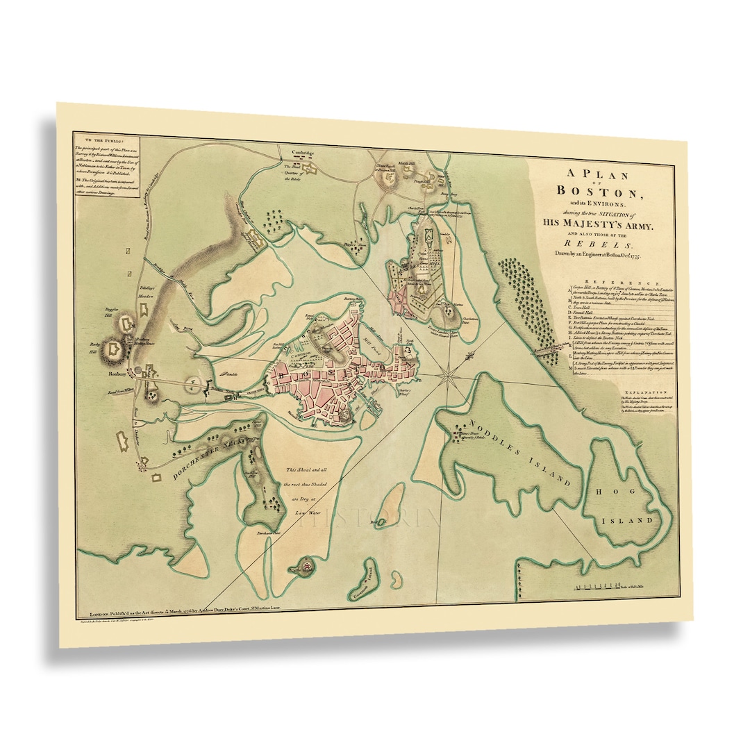1776 Boston Map Poster Plan of Boston and Its Environs Wall Art Print ...