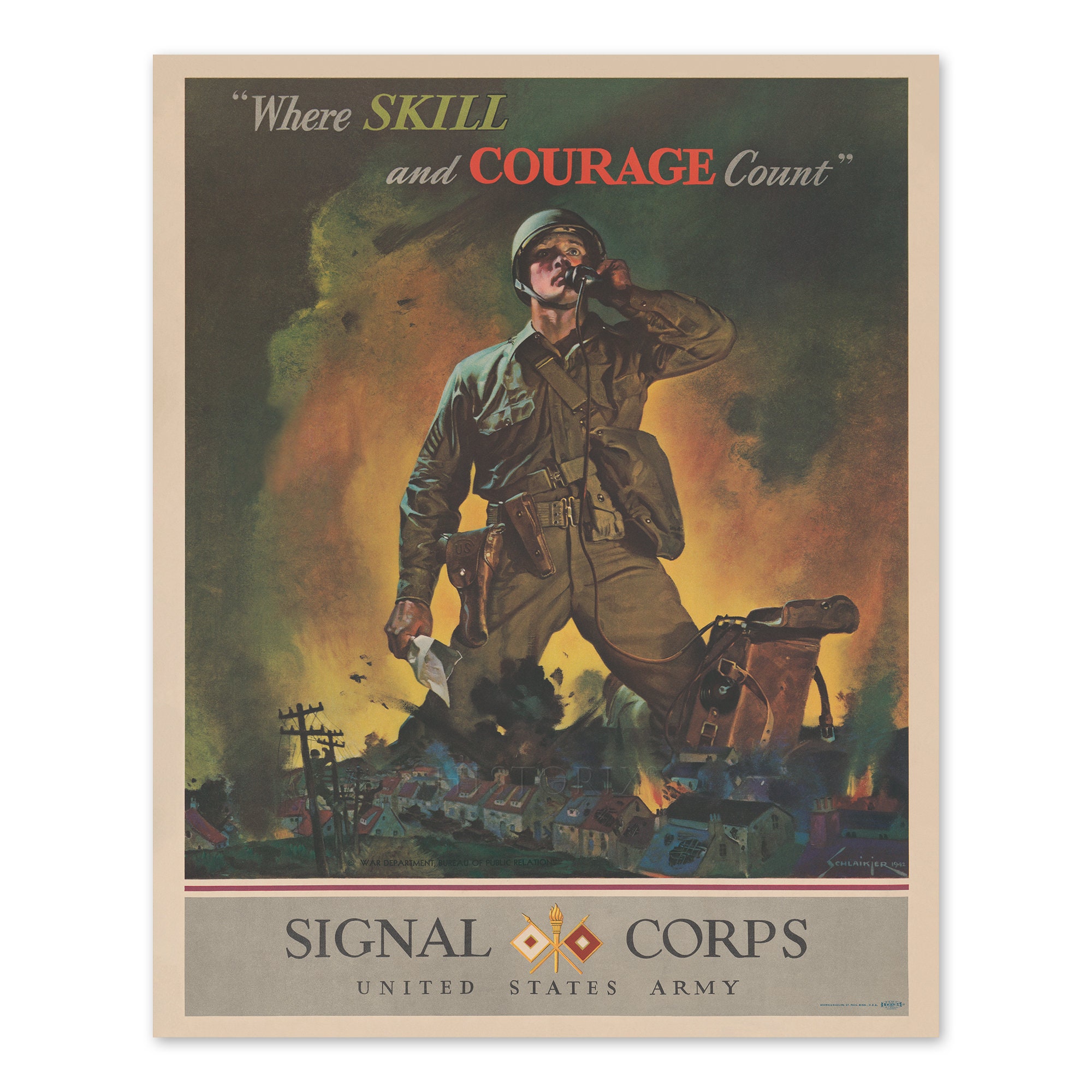 1942 US Army Signal Corps Poster Print Where Skill and Courage Count ...