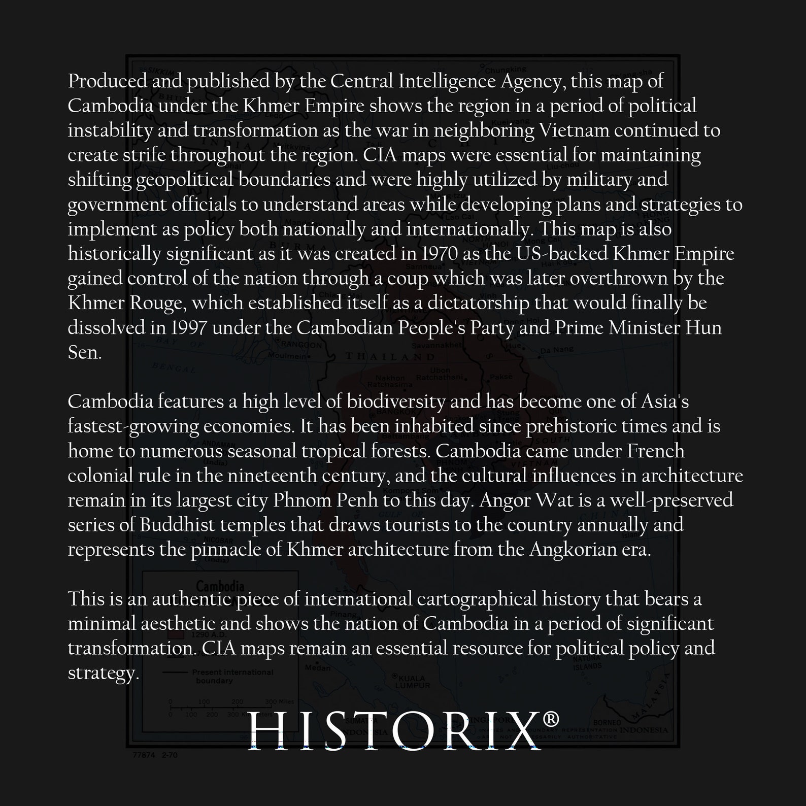 1970 Khmer Empire Cambodia Map Print - Vintage Map of the Khmer Empire ...