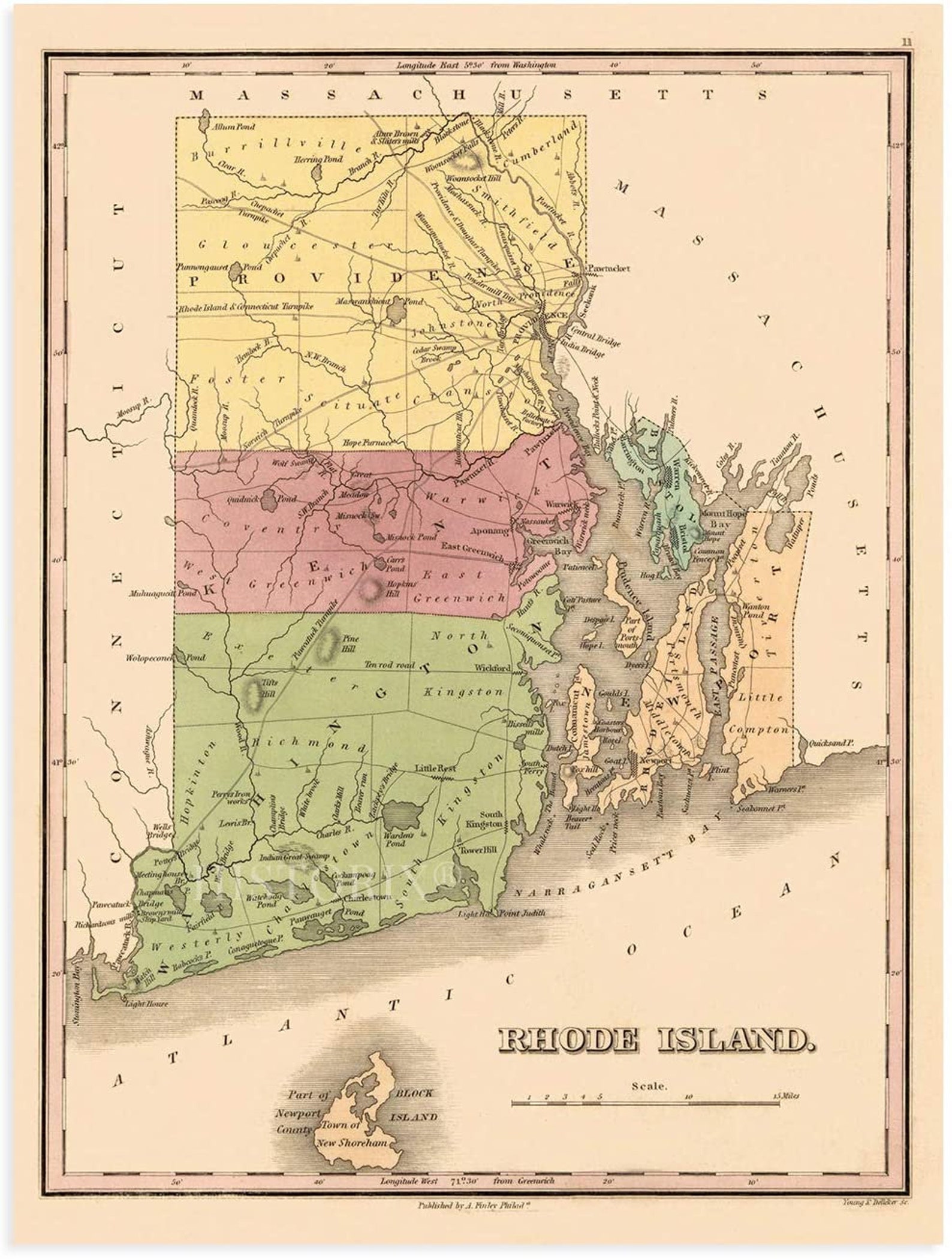 1829 Rhode Island State Map - Rhode Island Vintage Map - Old USA Poster ...