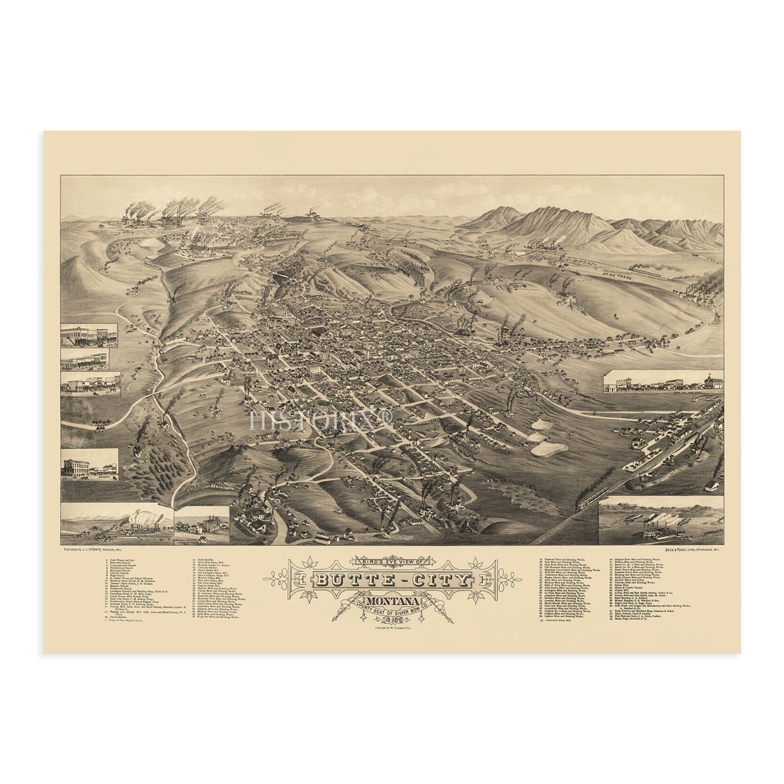 1884 Butte Montana Map Poster Wall Map of Montana Old Butte Montana ...