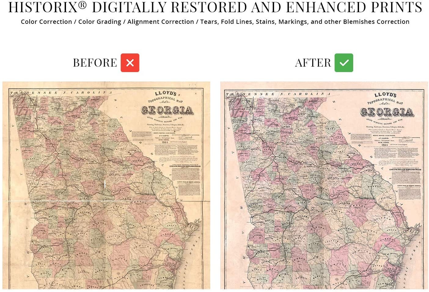 1864 Map of Georgia Poster Vintage Map of Georgia Wall Art Vintage ...