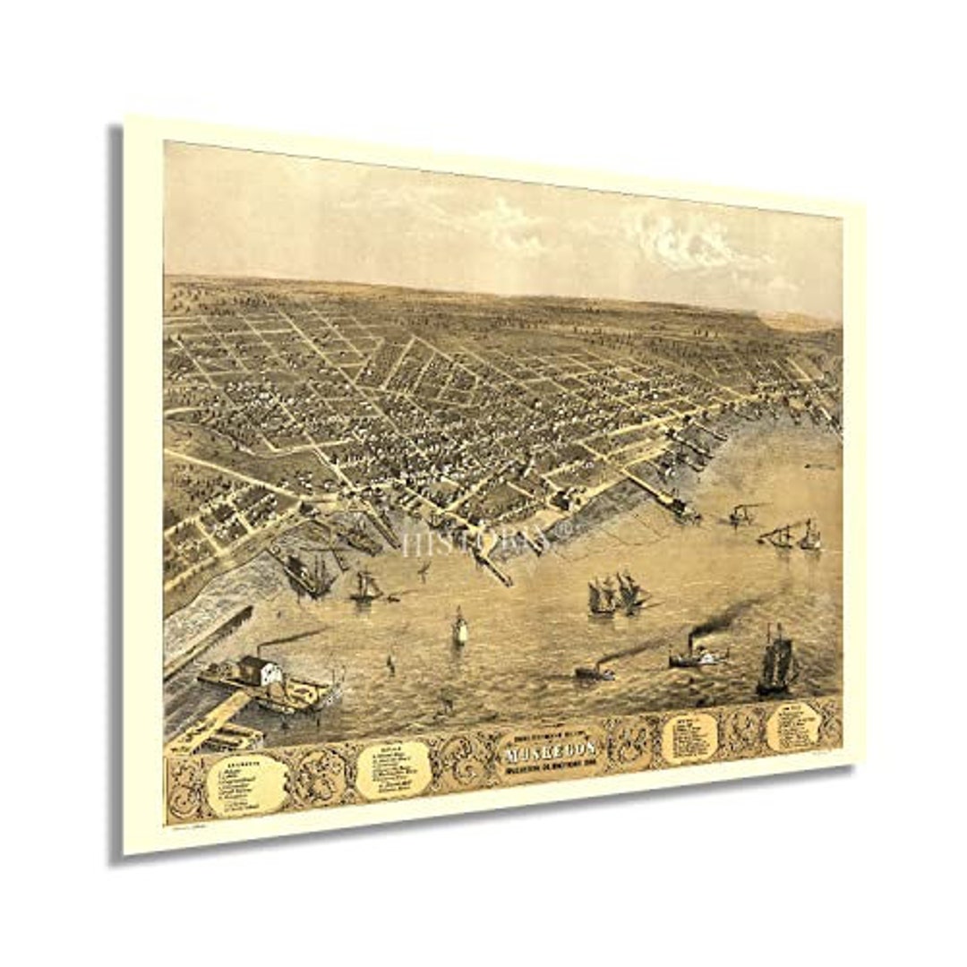 1868 Muskegon Michigan Map - Vintage Map of Muskegon MI Wall Art ...