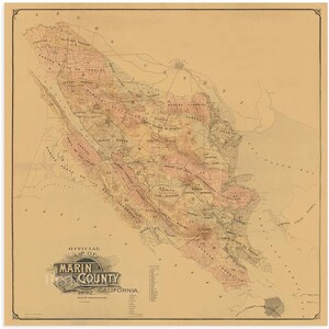 1892 Marin County Poster Map - Vintage Map of Marin County Wall Art ...