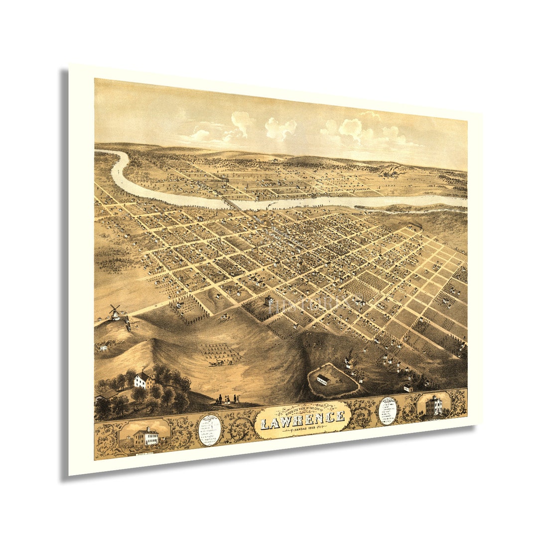 1869 Lawrence Kansas Map Print - Old Map of Lawrence Kansas Wall Art ...