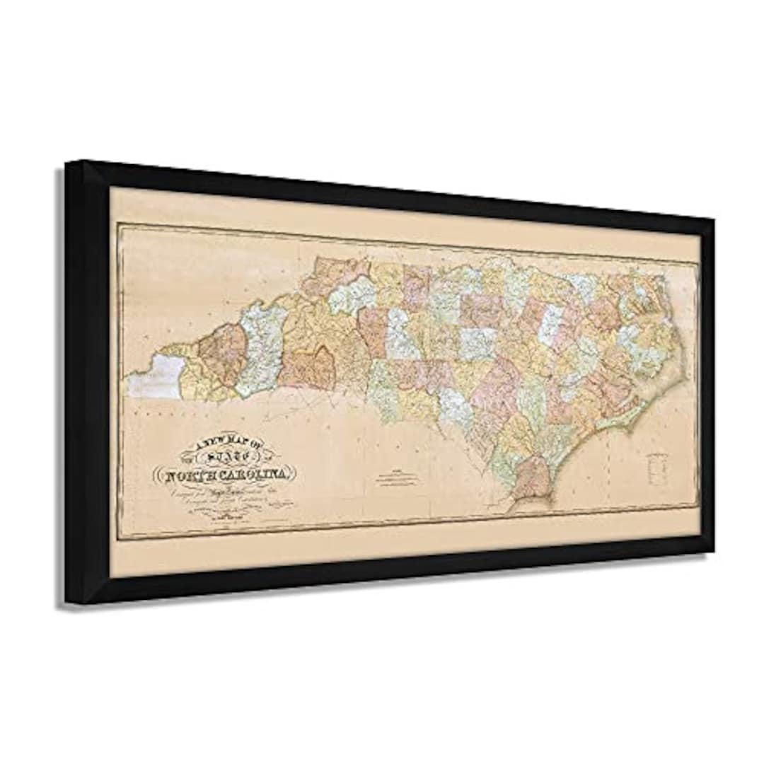1833 North Carolina Map Print - Framed Vintage North Carolina Map ...