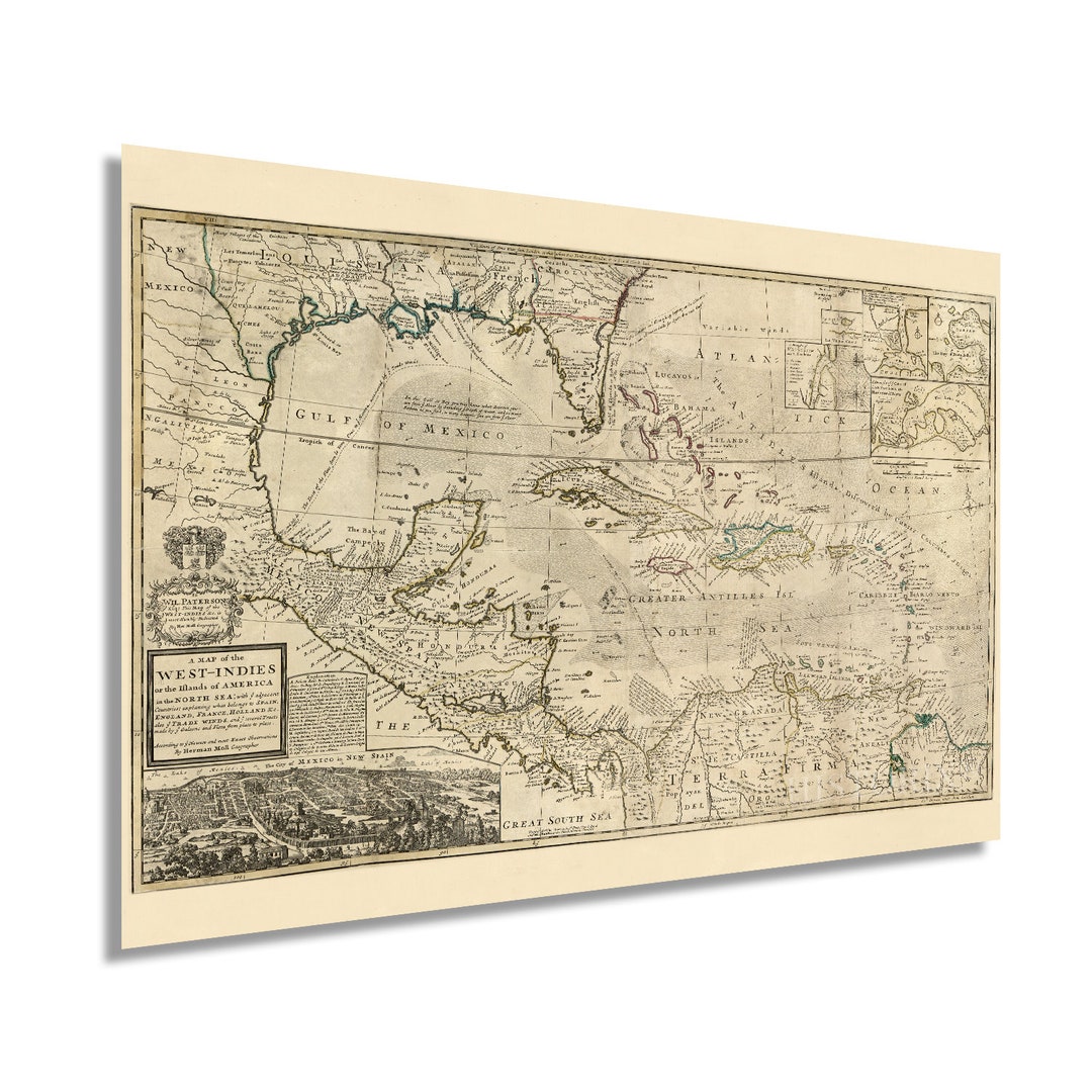 1715 Map of West Indies Islands of America Vintage Map Wall - Etsy