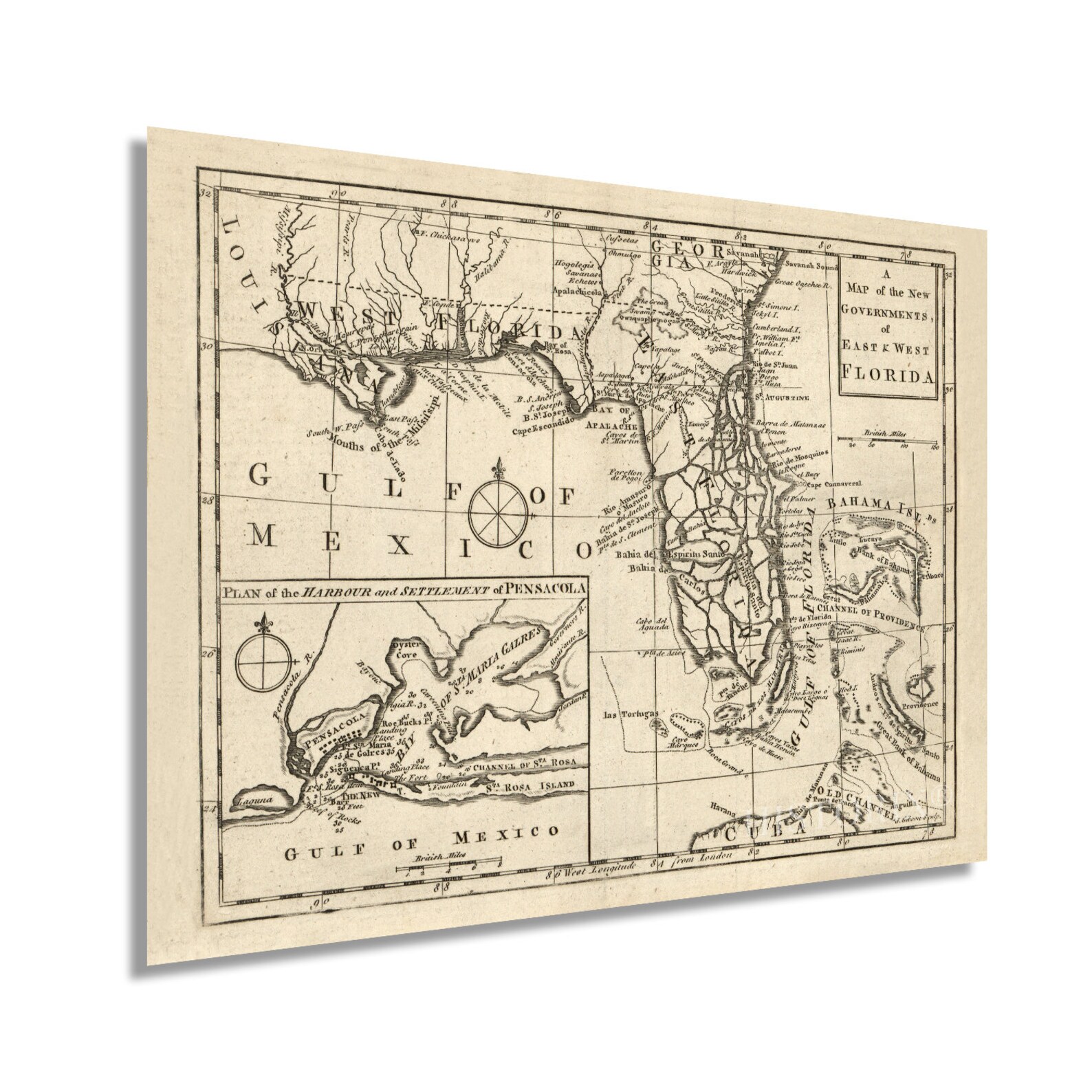 1763 East & West Florida Map - Vintage Map Wall Art - A Map of the New ...