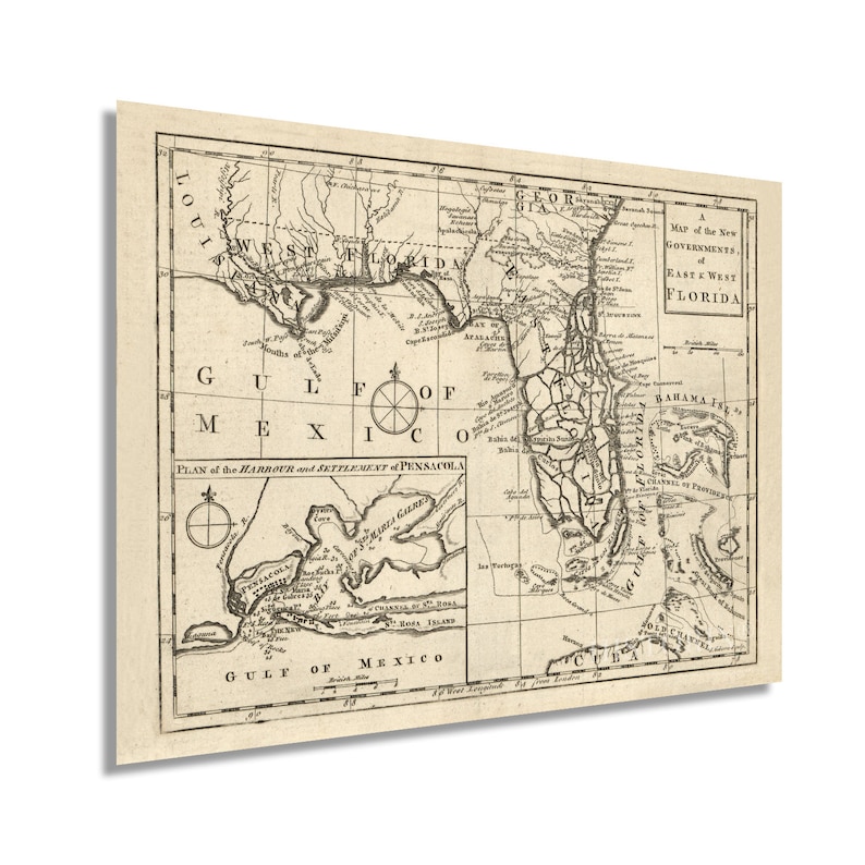 1763 East & West Florida Map - Vintage Map Wall Art - A Map of the New ...