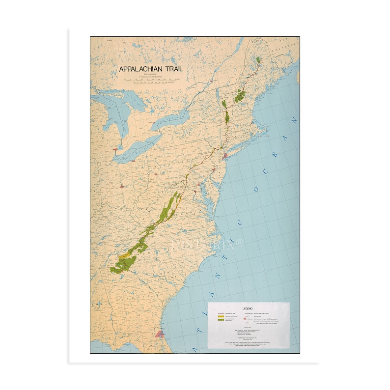 1981 Appalachian Trail Map Poster - History Map of Appalachian Trail ...