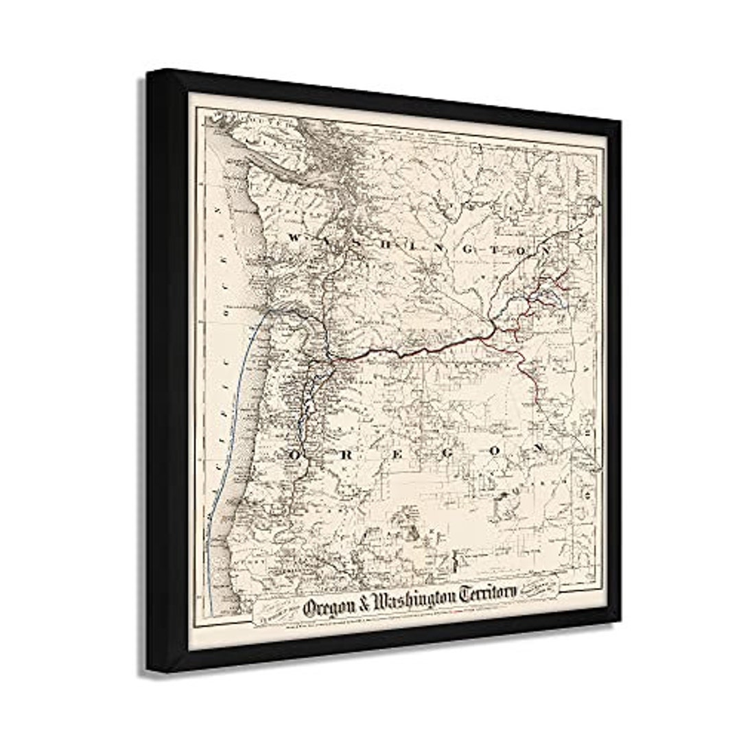 1880 Oregon and Washington Map - Framed Vintage Oregon Map- Restored ...