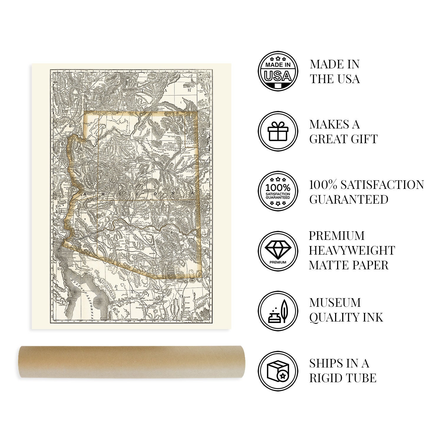 1876 Arizona Map Poster - Old Map of Arizona Wall Art - Vintage Arizona ...