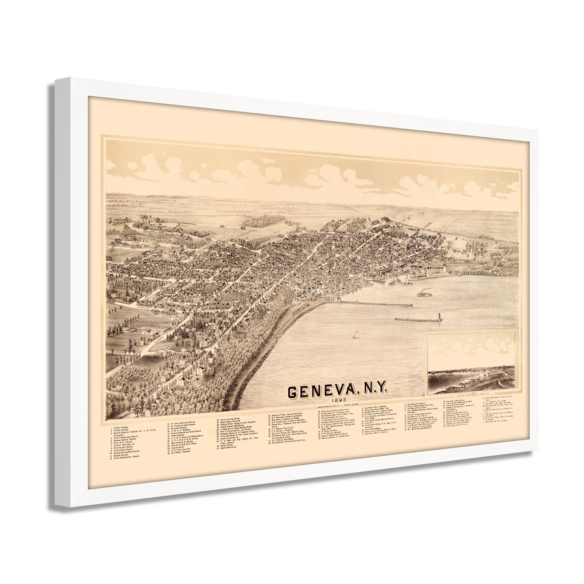 1893 Map of Geneva New York - Framed Vintage New York Map - Old City of ...