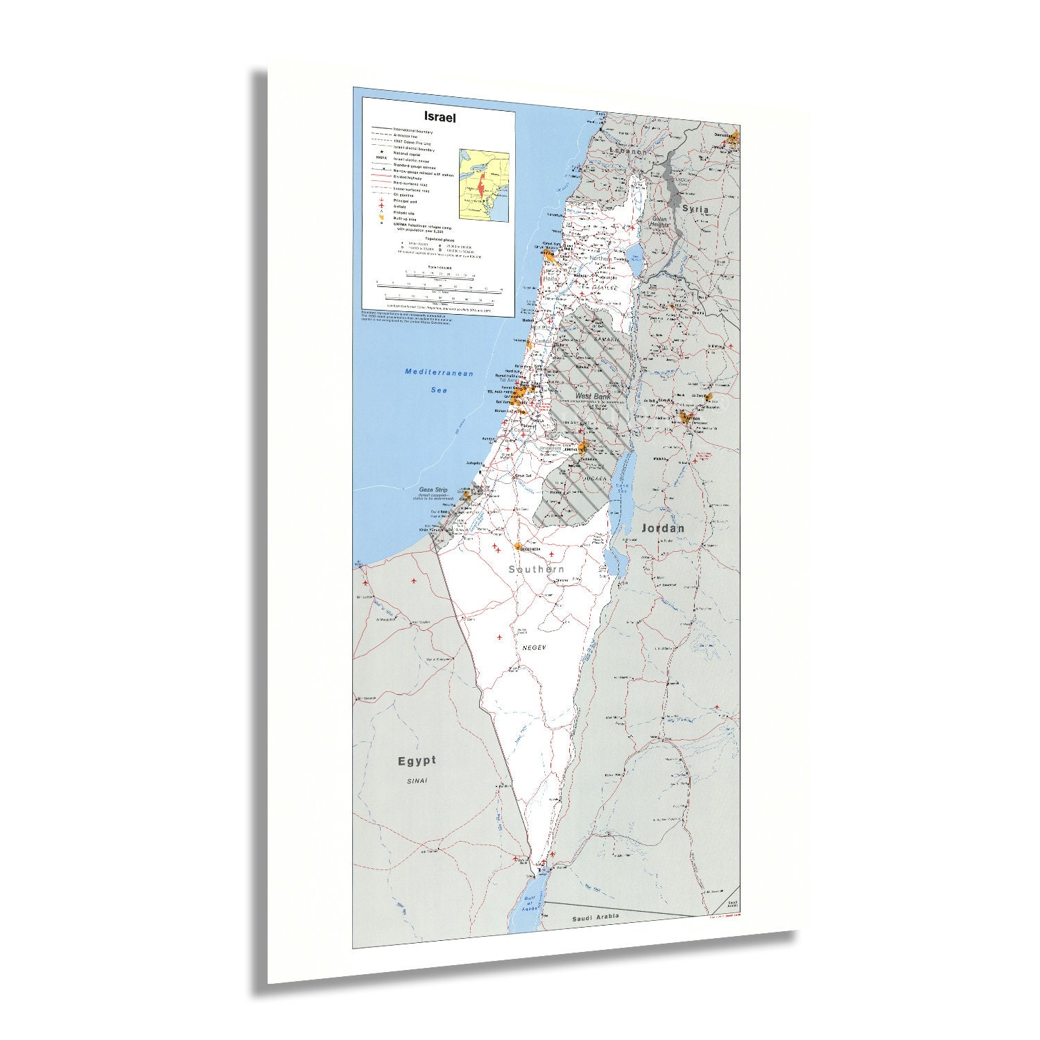 1988 Israel Map - Map of Israel Wall Art - Old Israel Wall Map History ...