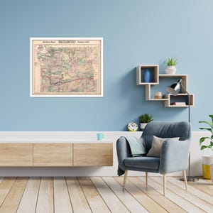 1889 Washington Map Framed Vintage Washington Restored Washington Wall ...
