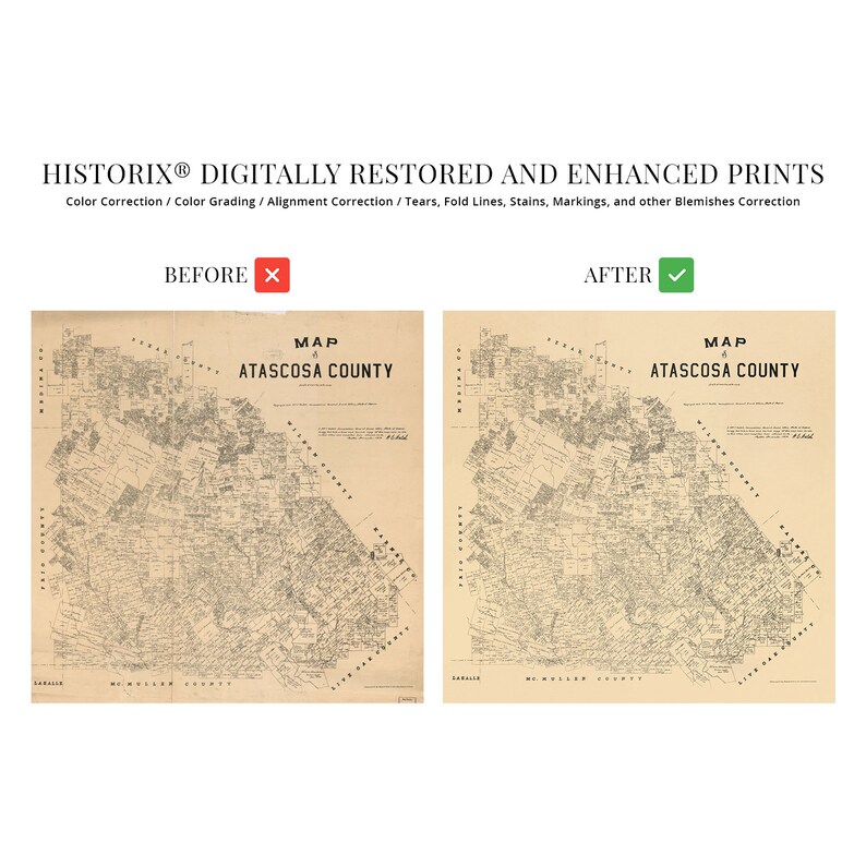 1879 Atascosa County Texas Map Vintage Map of Atascosa | Etsy
