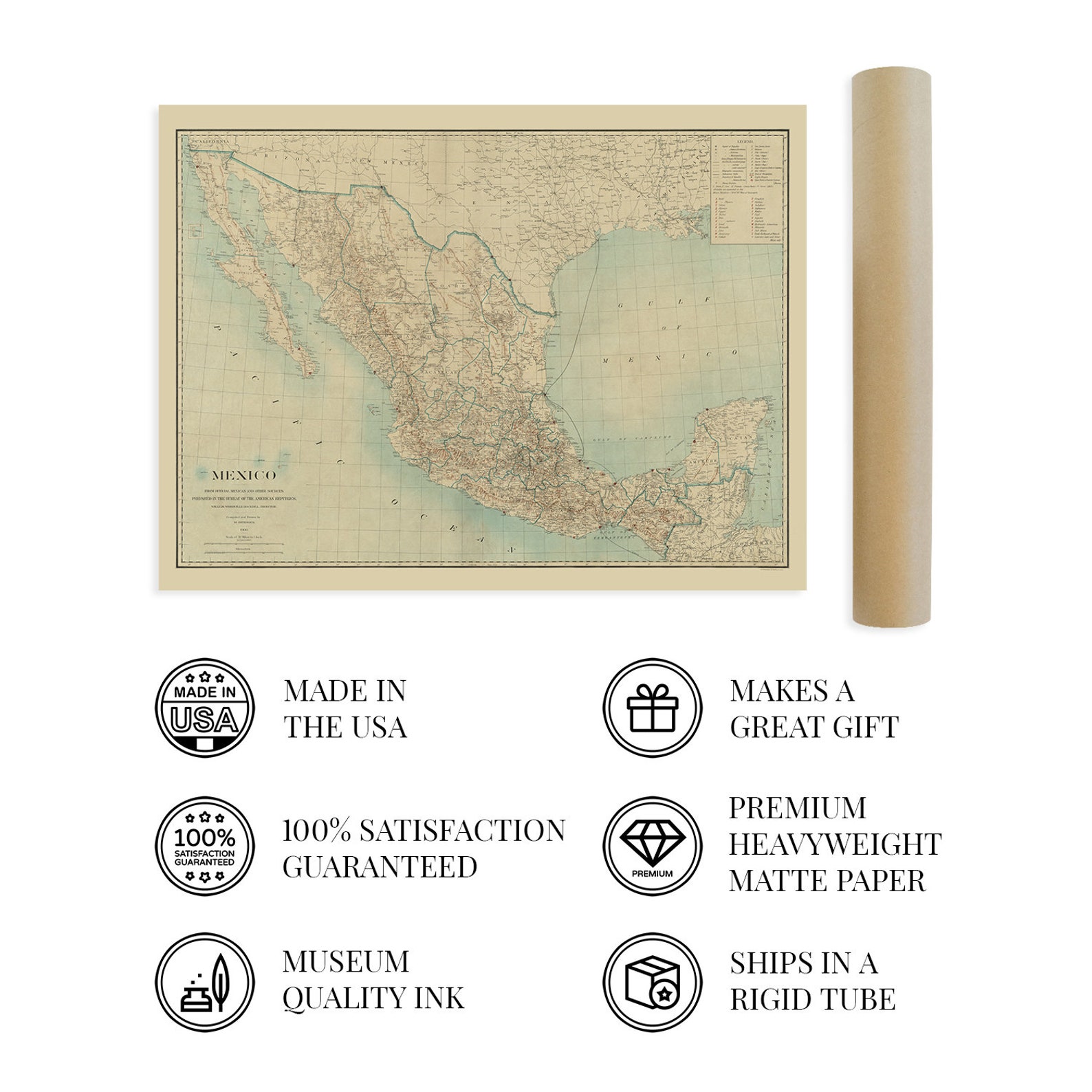 1900 Mexico Map Poster - Vintage Mapa De Mexico Wall Art - History Map ...