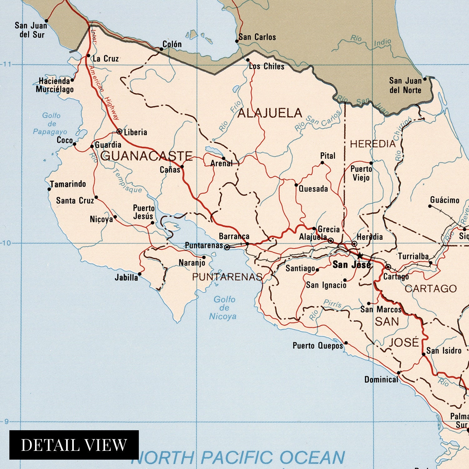 1987 Costa Rica Map Old Wall Map of Costa Rica History Map of San Jose ...