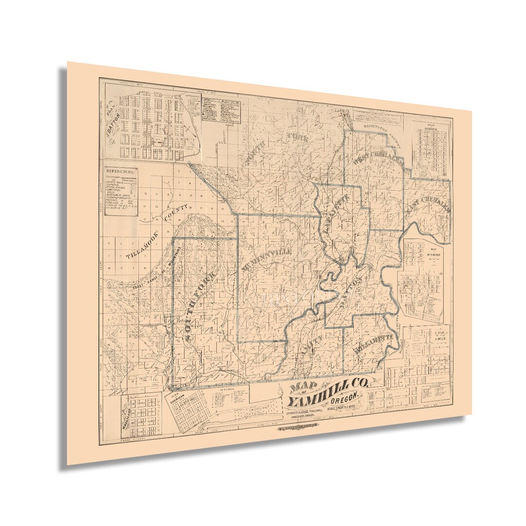 1879 Yamhill County Oregon Map - Old Yamhill County Oregon Wall Art ...