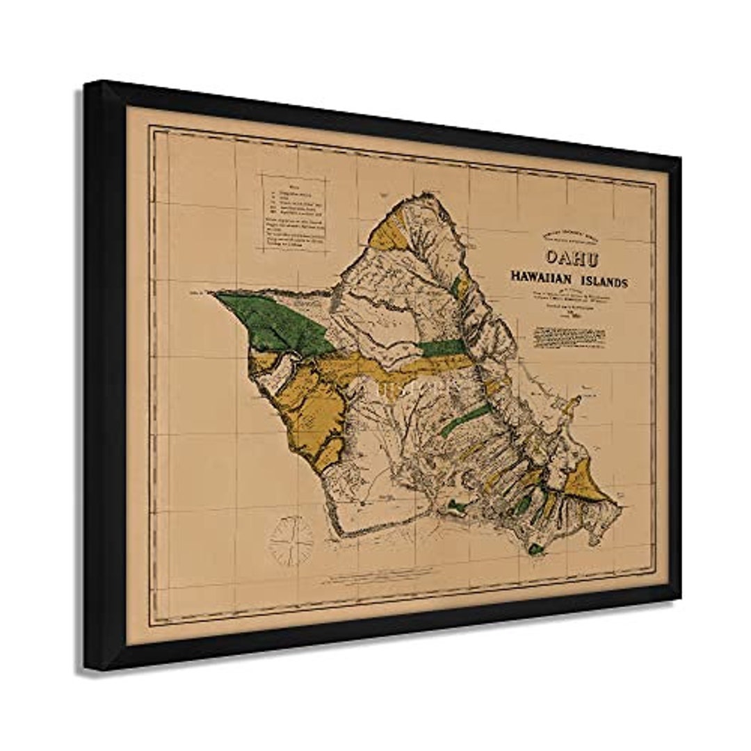 1881 Oahu Hawaiian Islands Map - Framed Vintage Oahu Map - Restored Map ...