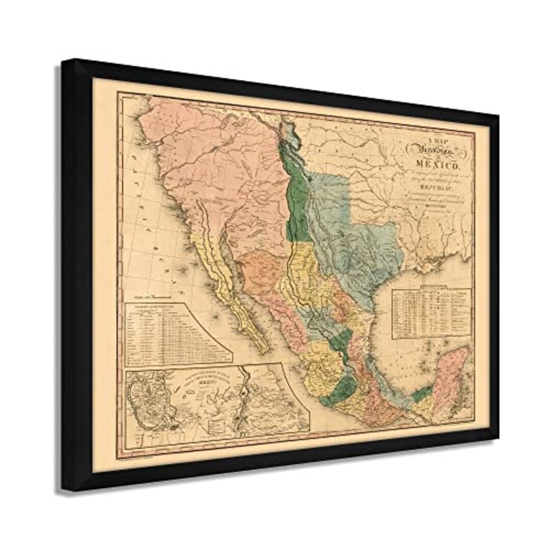 1846 Mexico Map - Framed Vintage Mexico Wall Map - History Map of ...