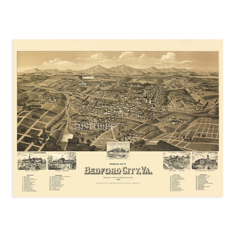 1891 Bedford City Map Old Virginia Map Print History Map of Bedford ...