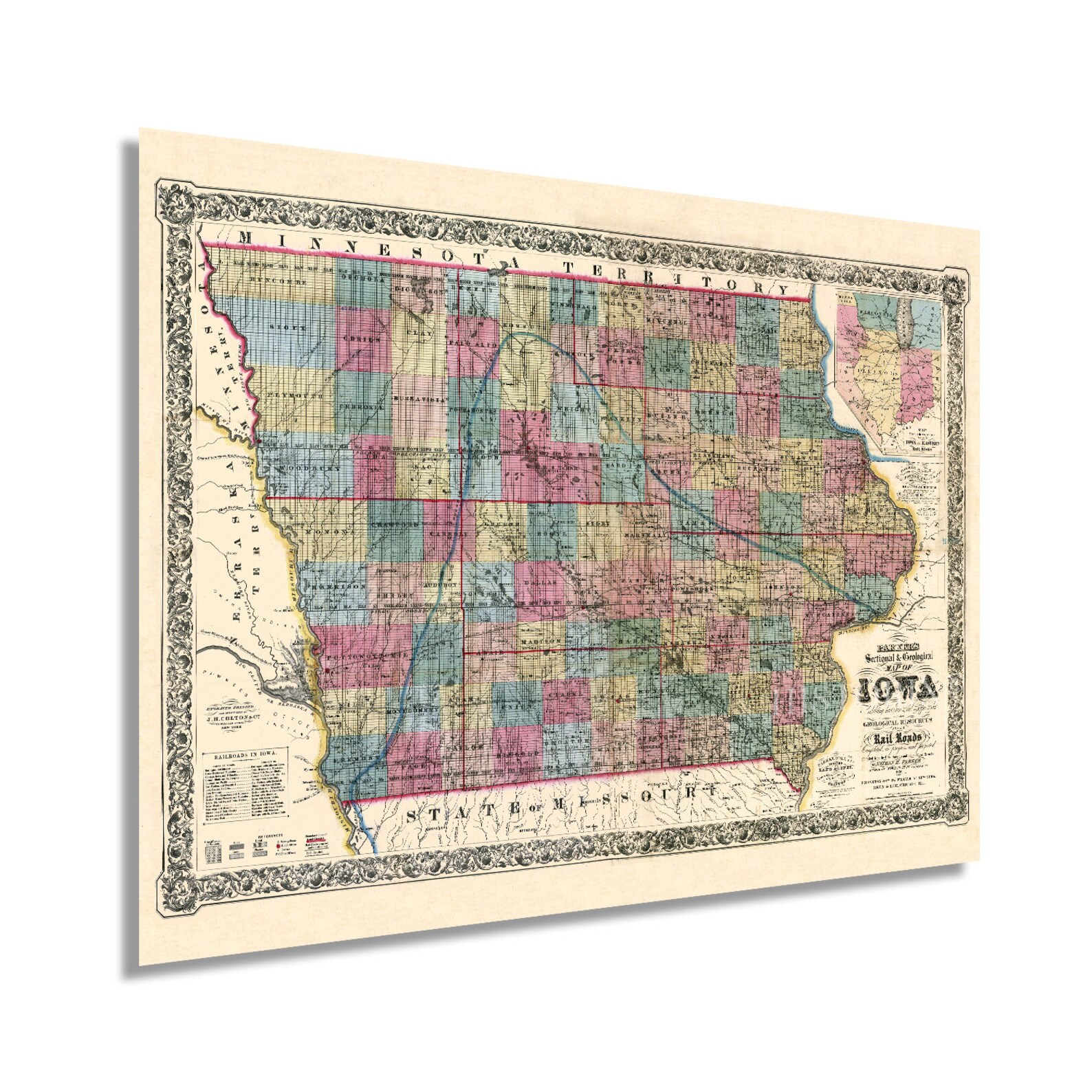 1856 Iowa State Map Poster Vintage Map of Iowa Wall Art | Etsy