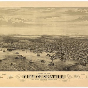 1878 Seattle Washington Poster - Vintage Map of Seattle Wall Art ...