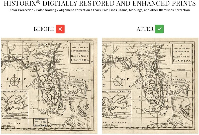 1763 East & West Florida Map - Vintage Map Wall Art - A Map of the New ...
