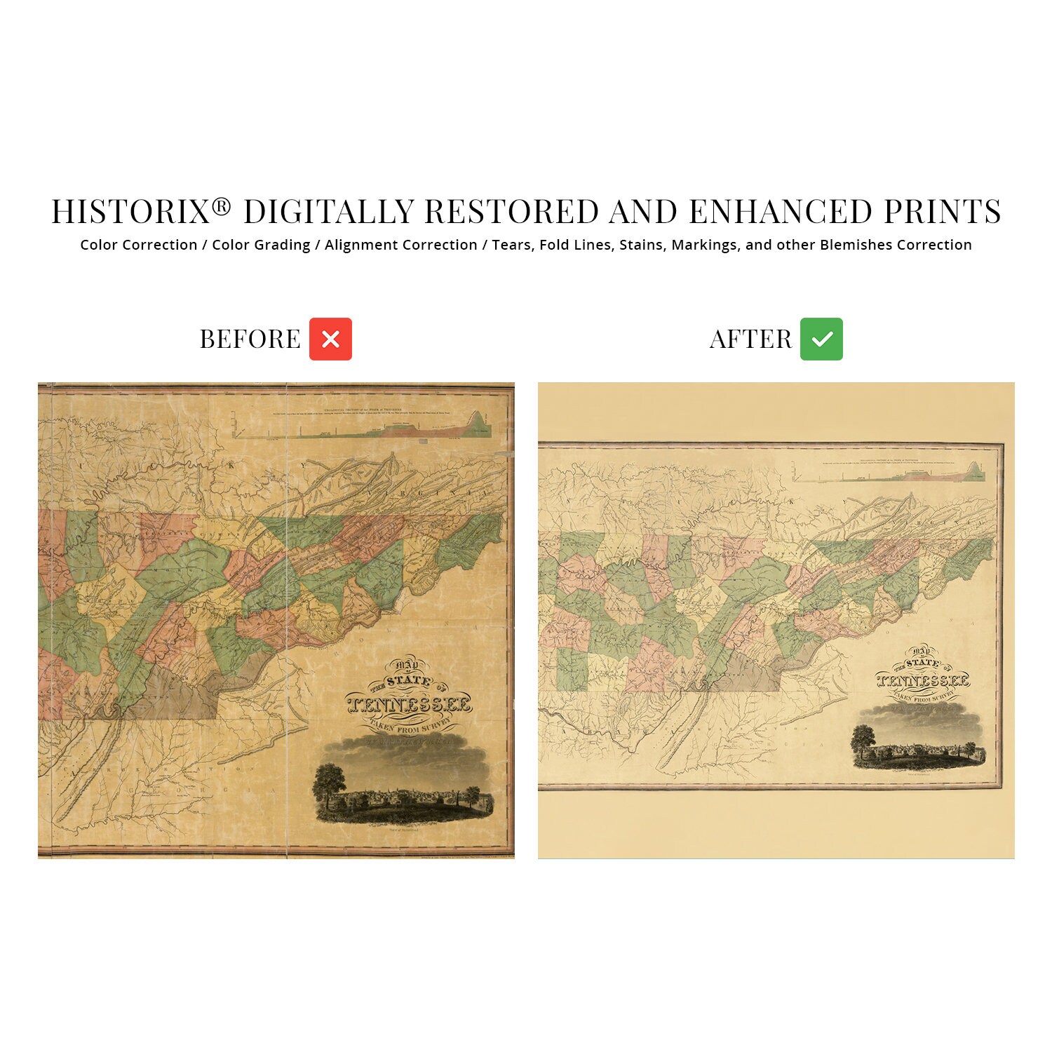 1832 Tennessee State Map - Vintage Map Wall Decor - Historical Map of ...
