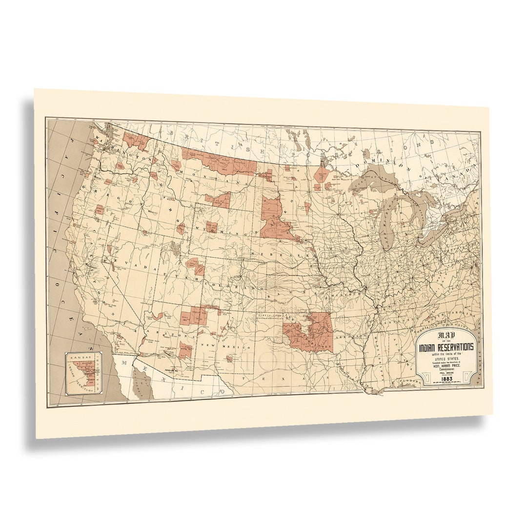 1883 Indian Reservations Map Print - Vintage Map of the Indian ...