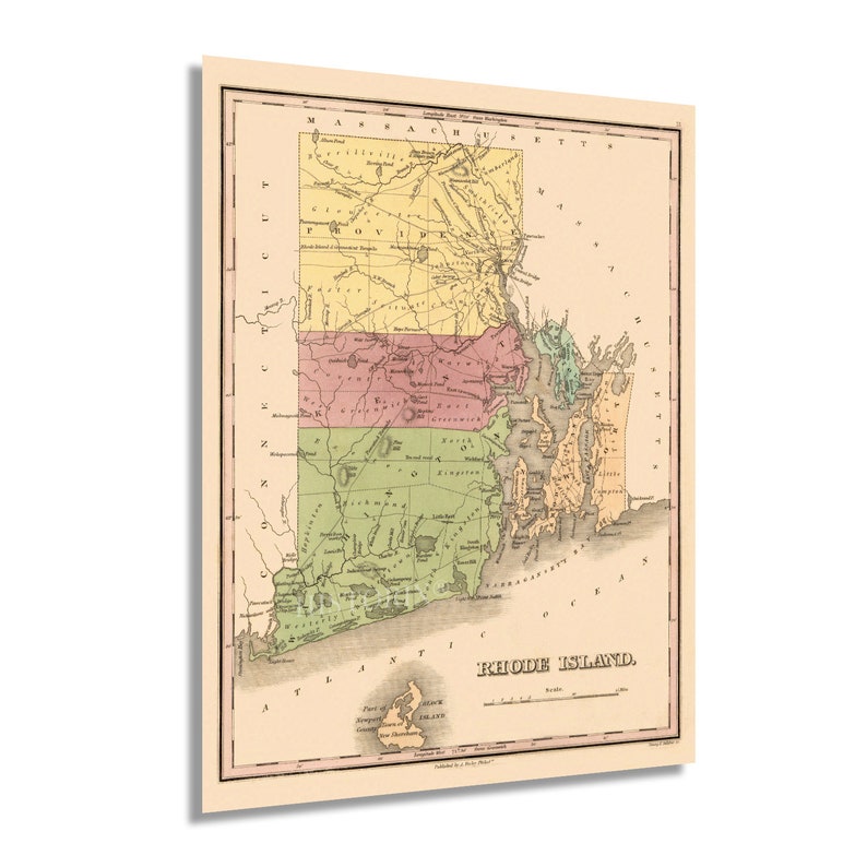 1829 Rhode Island State Map - Rhode Island Vintage Map - Old USA Poster ...