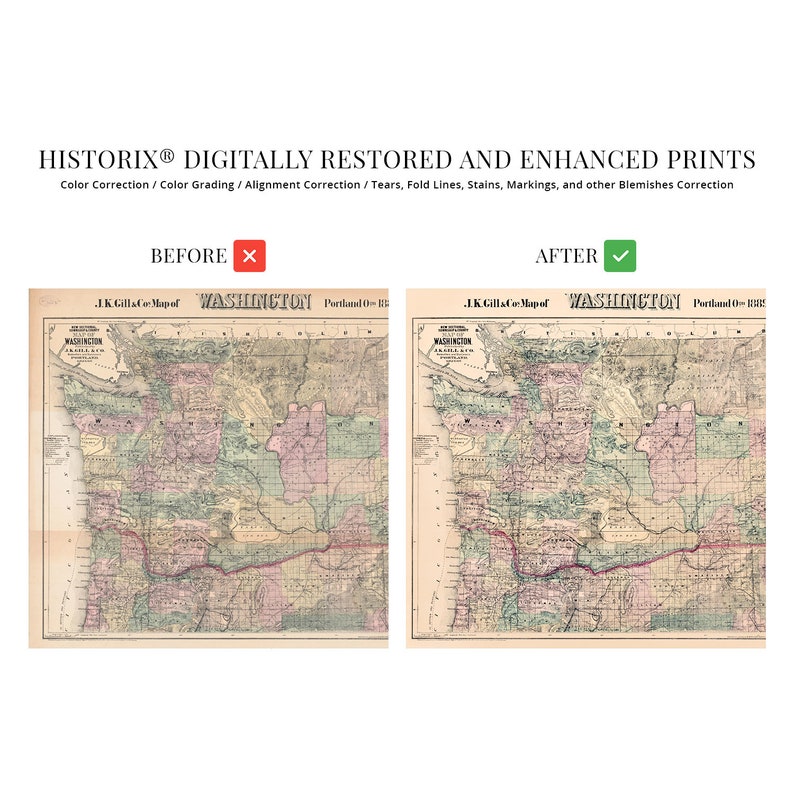 1889 Washington State Map Vintage Map of Washington State - Etsy