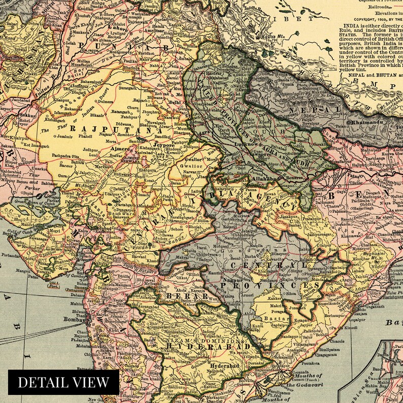 1903 India Map Poster Vintage Map of India Wall Art History Map of ...