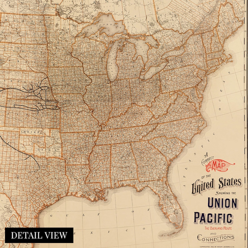 1892 United States Map Vintage Map of United States Wall Art | Etsy