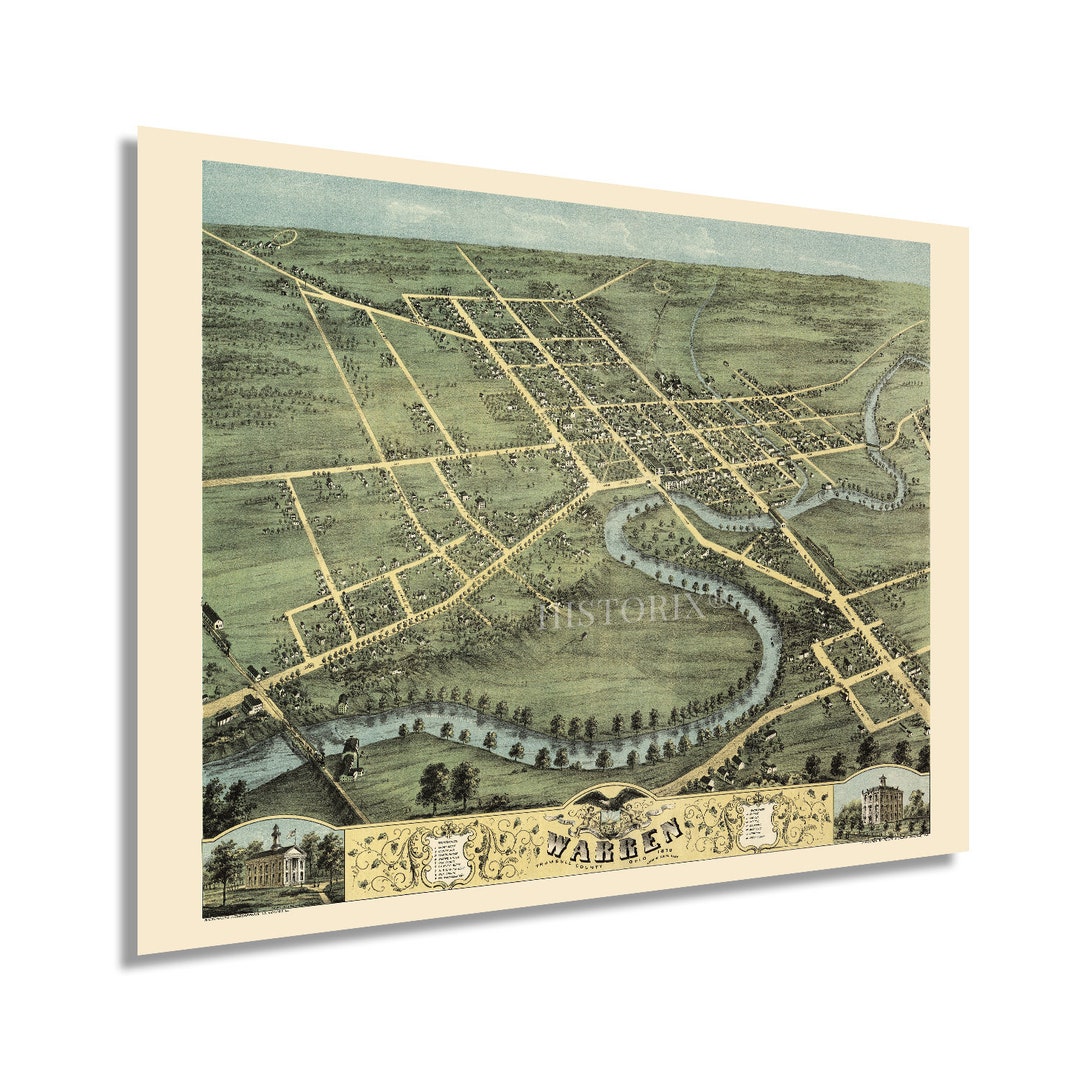1870 Warren Ohio Map Poster - Old Map of Warren Ohio Wall Art - Warren ...
