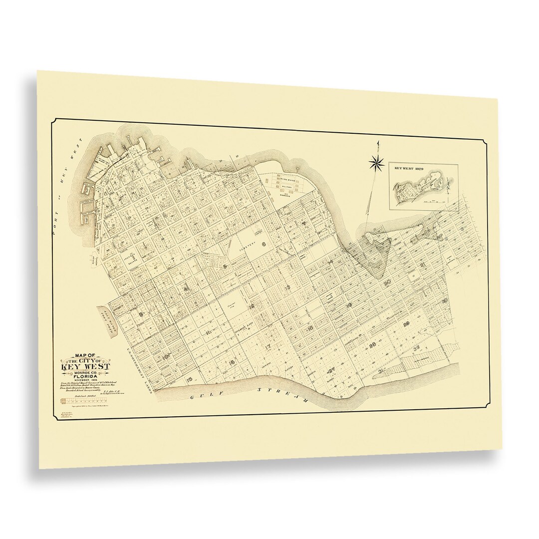1908 Key West Florida Map Print - Vintage Map of Key West Florida ...