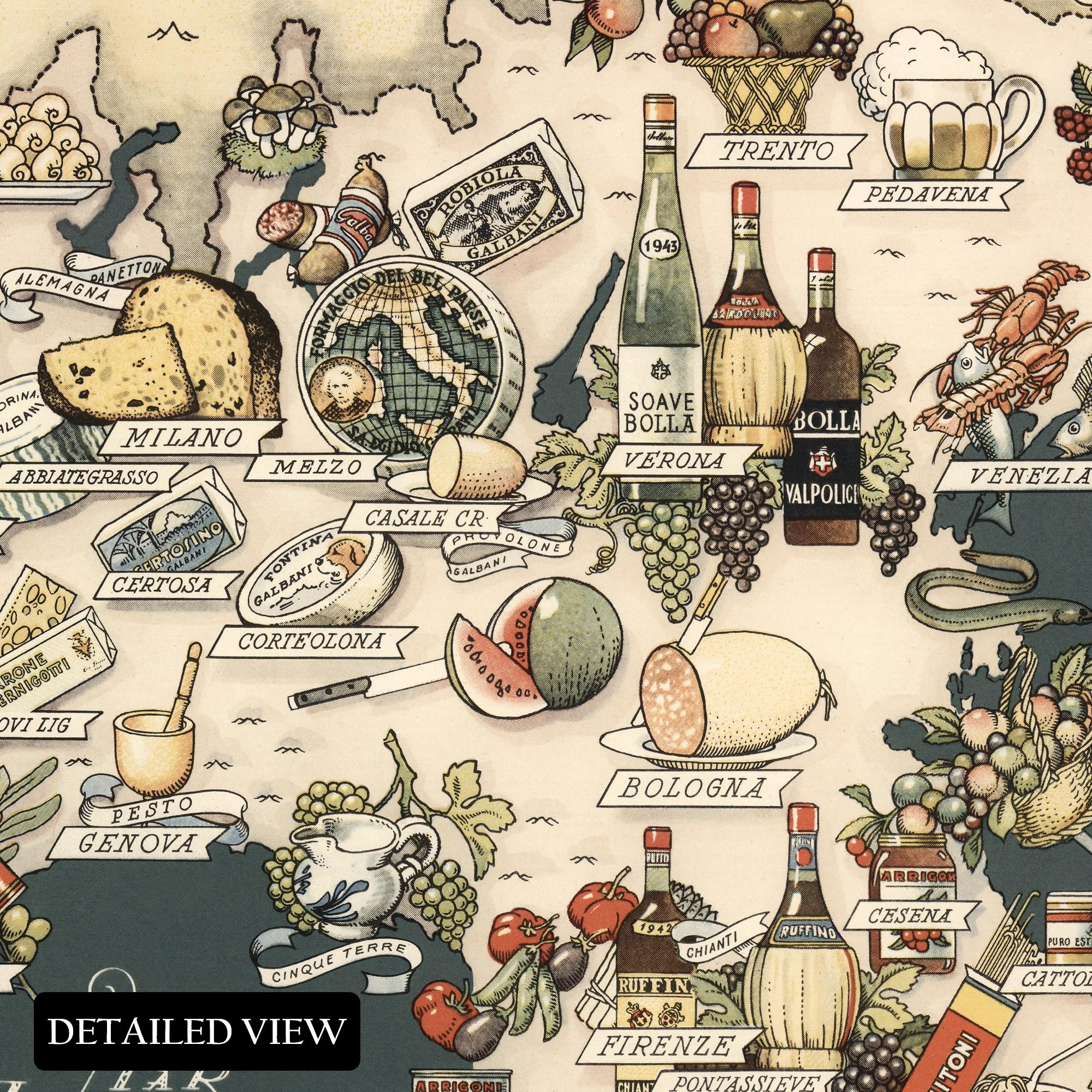 1949 Gastronomic Map of Italy Poster - Vintage Italy Poster Map - Carta ...