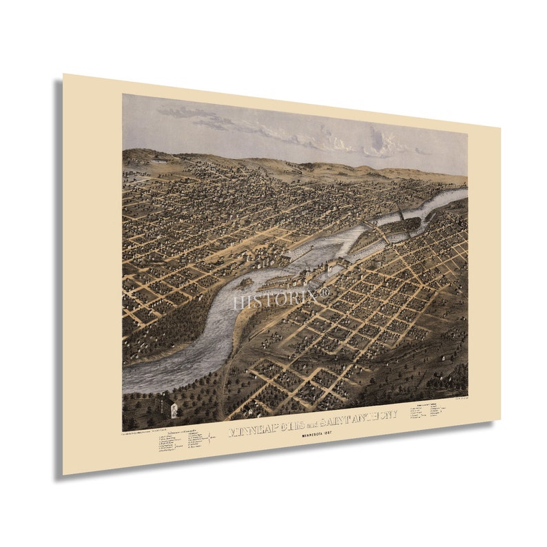 1867 Minneapolis & Saint Anthony Minnesota Map - Map of Minneapolis ...