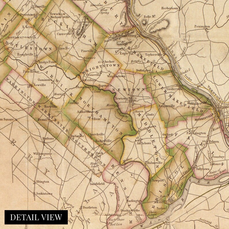 1831 Bucks County Map Canvas Art Canvas Wrap Vintage Bucks - Etsy