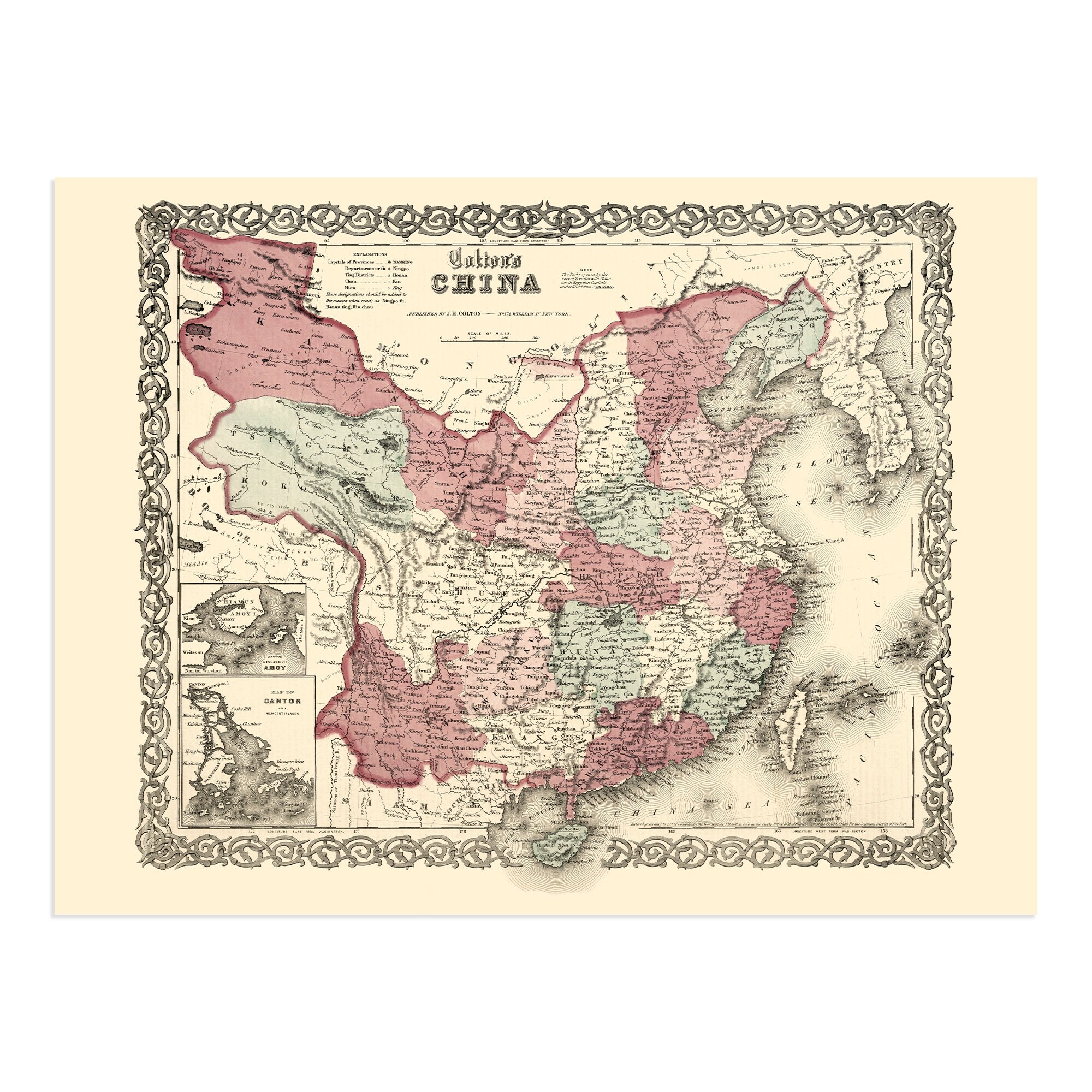 1865 China Map Poster Print - Colton's Vintage Map of China From ...