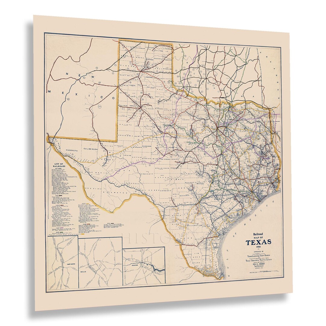 1926 Texas Map Poster - Vintage Railroad Map of Texas Poster - Old Map ...