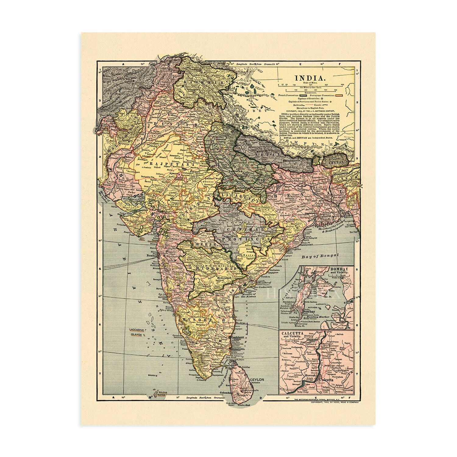 1903 India Map Poster - Vintage Map of India Wall Art - History Map of ...