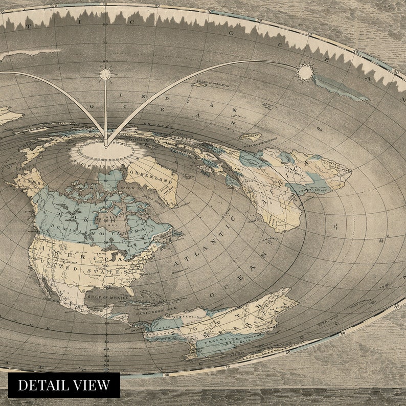 1893 Flat Earth Map of the World - Old Map of the Square and Stationary ...