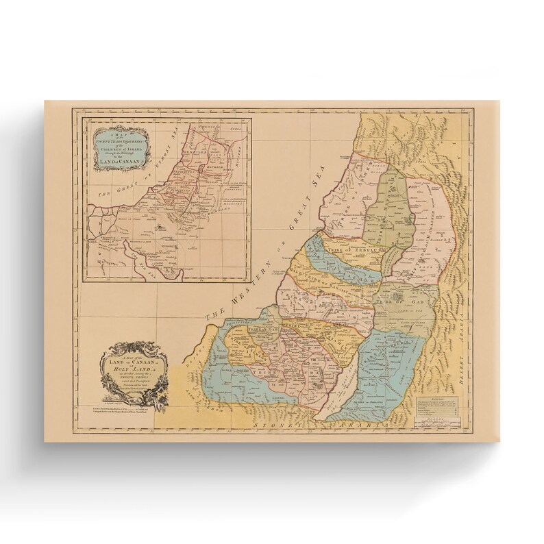1760 Land of Canaan Map Canvas Wrap Vintage Holy Land Map Poster ...