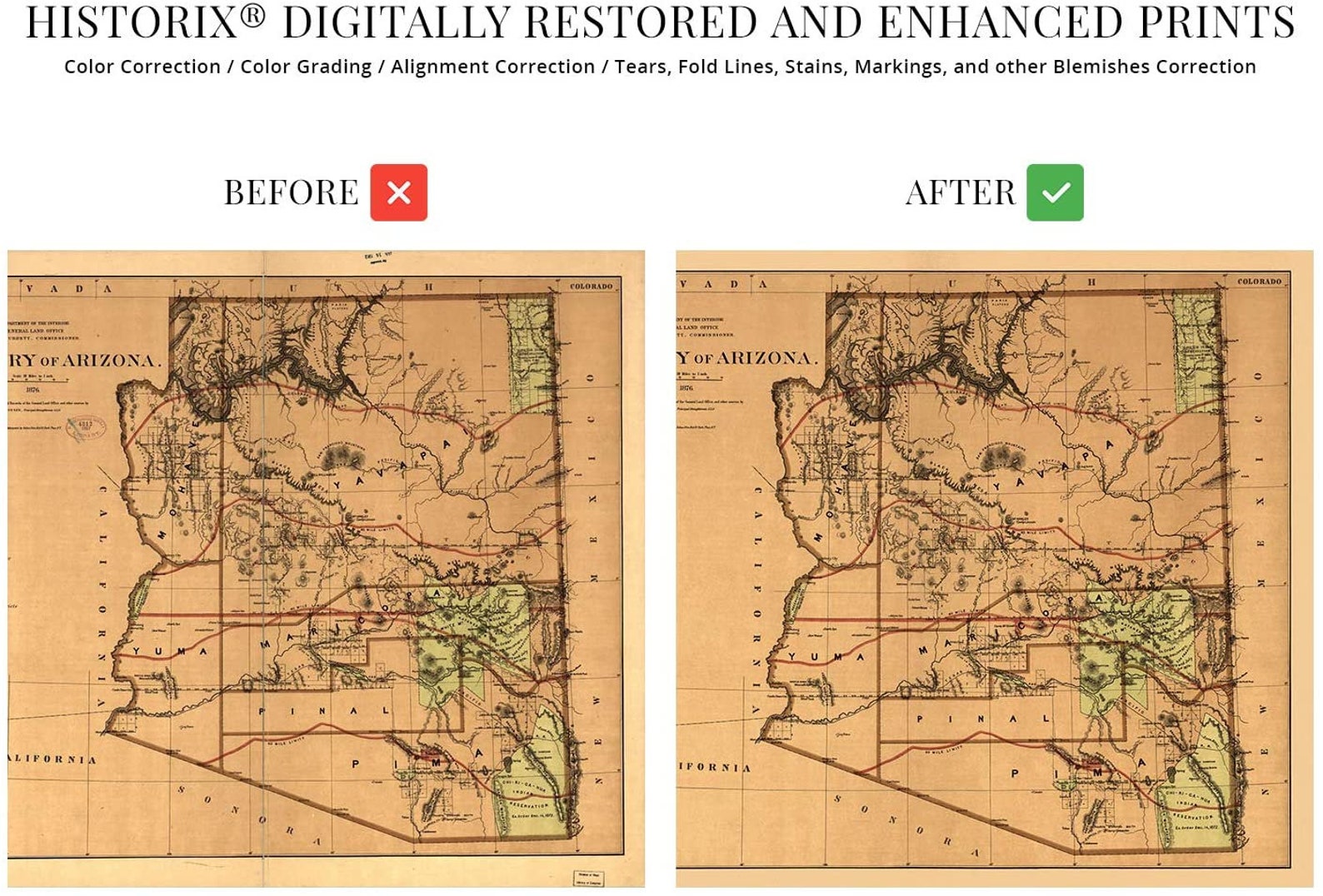 1876 Arizona Territory Map - Vintage Arizona Map - Old Arizona ...